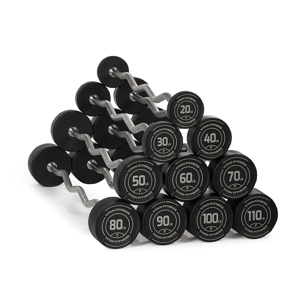 Scratch and Dent, 20 LB - 110 LB EZ Curl Fixed Urethane Barbells ...