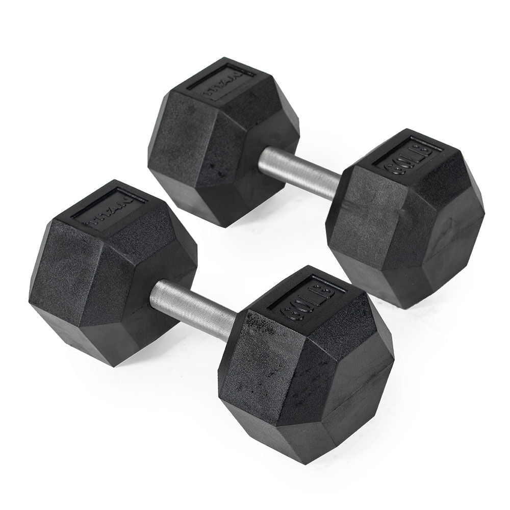 60 LB Straight Stainless Steel Hex Dumbbells – Titan Fitness
