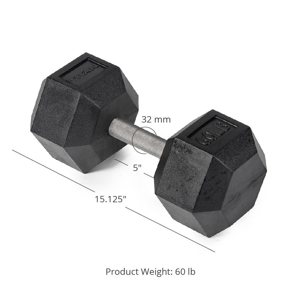 60 LB Straight Stainless Steel Hex Dumbbells – Titan Fitness