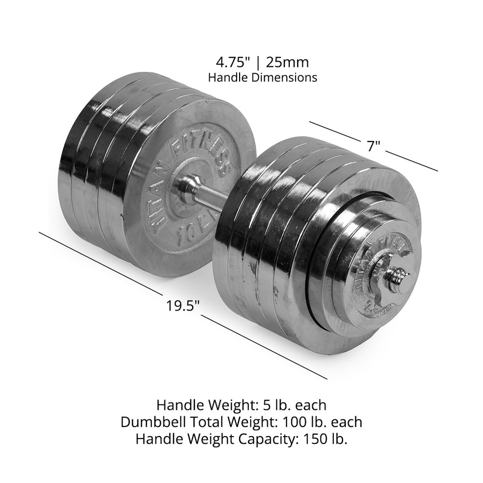 200 LB Set Adjustable Chrome Dumbbells | Titan Fitness