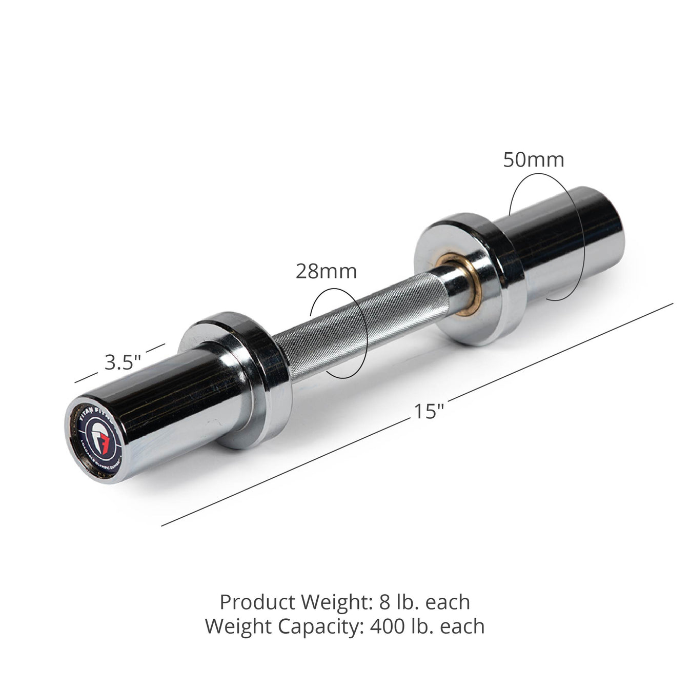 Pair Loadable 15" Olympic Dumbbell Handles | Titan Fitness